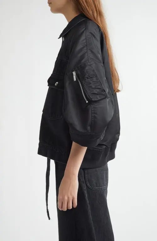 Sacai Denim And Nylon Mixed Media Jacket - Black