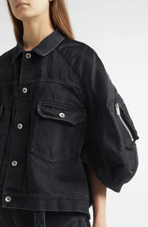 Sacai Denim And Nylon Mixed Media Jacket - Black