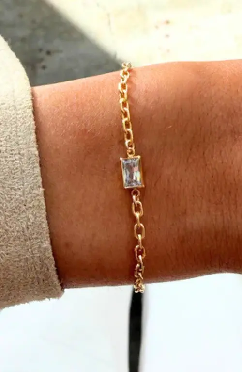CUFFED BY NANO Rectangle Bezel Stone 14k Filled Bracelet