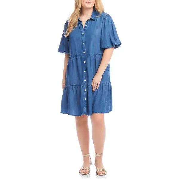 Karen Kane Tiered Shirtdress - Denim