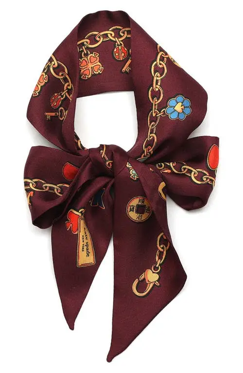 Kate Spade New York Lucky Charms Skinny Silk Scarf - Burgundy Multi