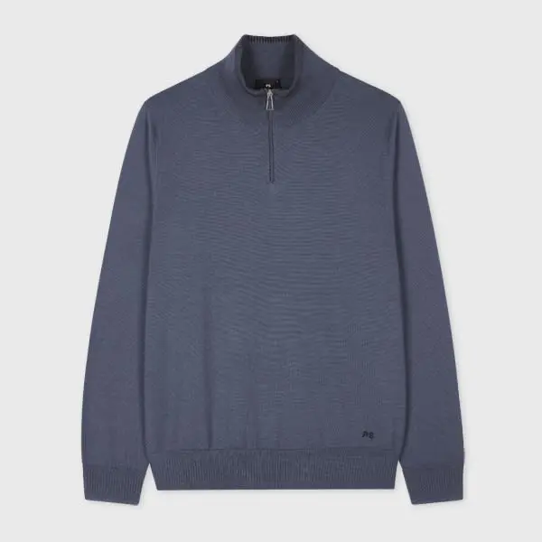 Paul Smith Washed Merino Wool Half-zip Sweater - Blue