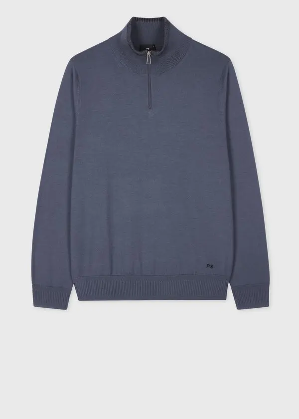 Paul Smith Washed Merino Wool Half-zip Sweater - Blue