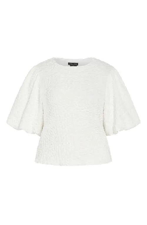 City Chic Textured Puff Sleeve Top - Ivory