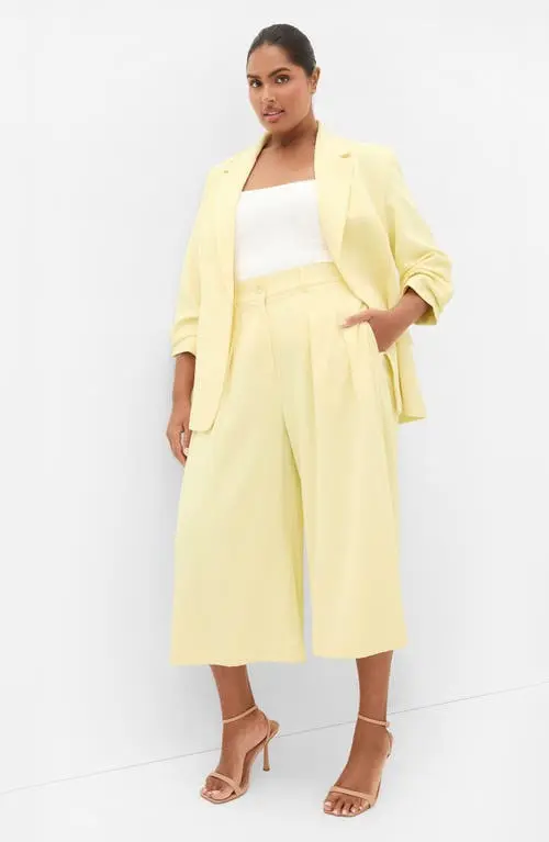 City Chic Cropped Wide Leg Trousers - Lemon Drop