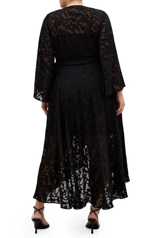 City Chic Fleetwood Long Sleeve Jacquard Wrap Dress