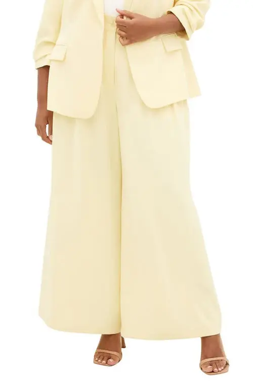 City Chic Wide Leg Pleated Front Pants - Lemon Drop