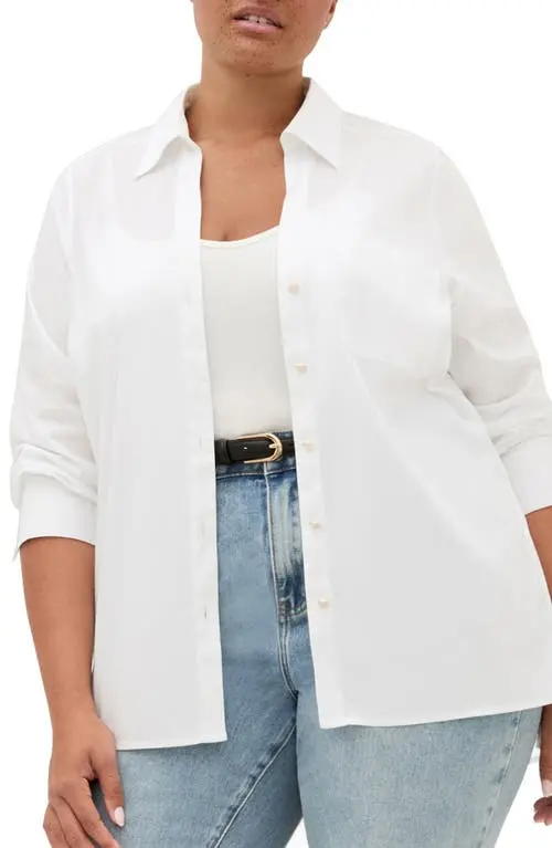 City Chic Elevated Stretch Woven Button-up Shirt - White