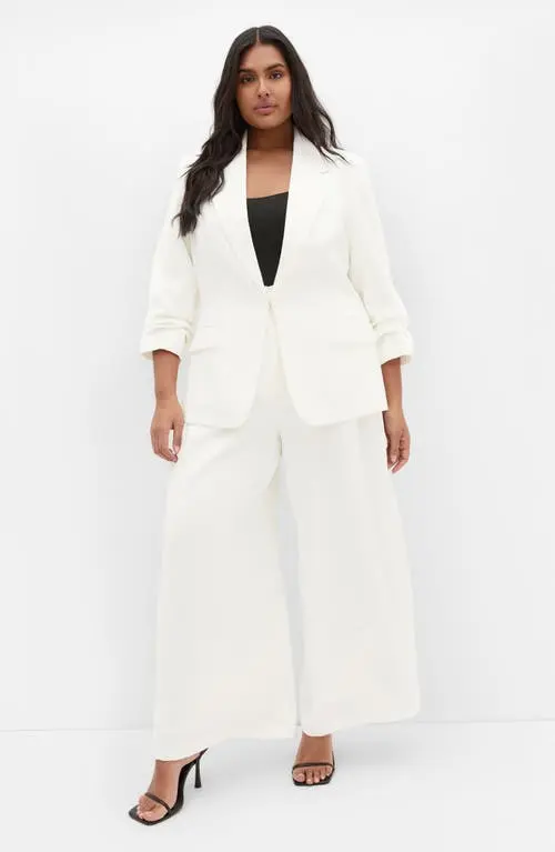 City Chic Abbie Ruched Sleeve Blazer - Ivory