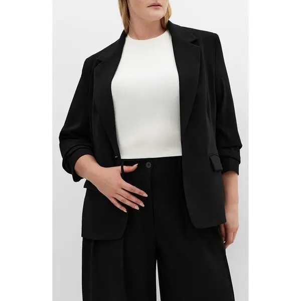 City Chic Abbie Ruched Sleeve Blazer - Black