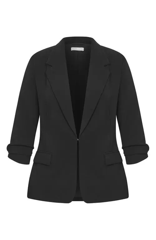City Chic Abbie Ruched Sleeve Blazer - Black