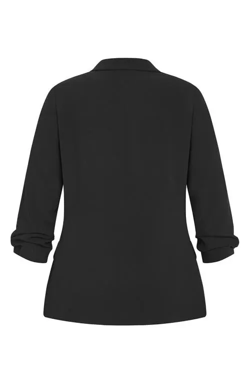 City Chic Abbie Ruched Sleeve Blazer - Black