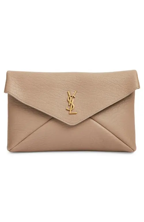 Saint Laurent Large Cassandre Leather Envelope Clutch - Dusty Grey