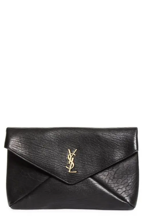Saint Laurent Large Cassandre Leather Envelope Clutch - Nero