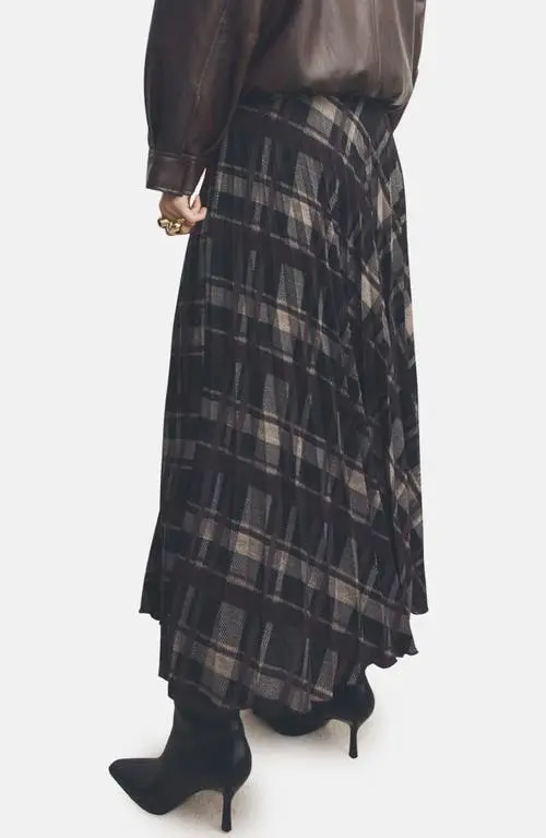 Mango Pleated Checkered Midi Skirt