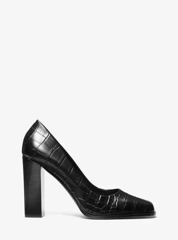Michael Kors Jeanne Crocodile Embossed Leather Pumps - Black