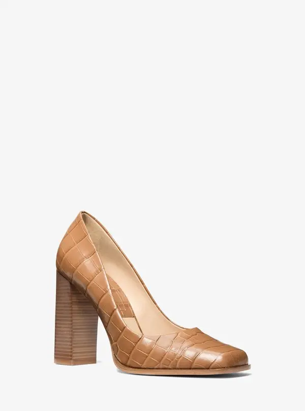 Michael Kors Jeanne Crocodile Embossed Leather Pump In Size By - Brown