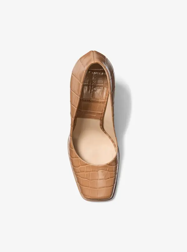 Michael Kors Jeanne Crocodile Embossed Leather Pump In Size By - Brown