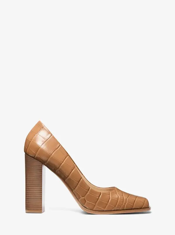 Michael Kors Jeanne Crocodile Embossed Leather Pump In Size By - Brown