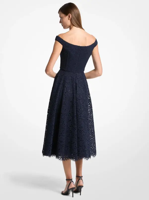 Michael Kors Corded Floral Lace Portrait-neck Dress