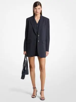 Michael Kors Pinstripe Wool Blend Boyfriend Blazer