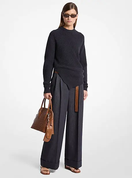 Michael Kors Ribbed Cashmere Bias Hem Sweater