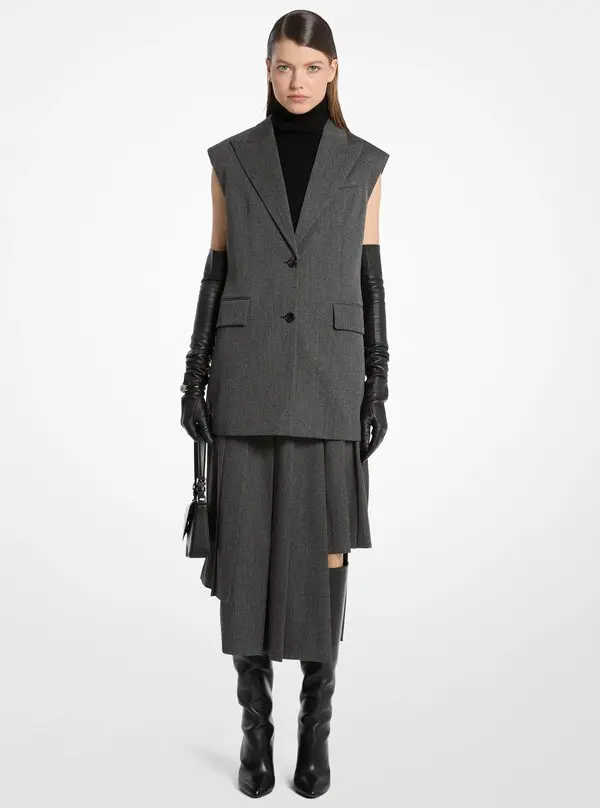 Michael Kors Covert Twill Wool Sleeveless Blazer