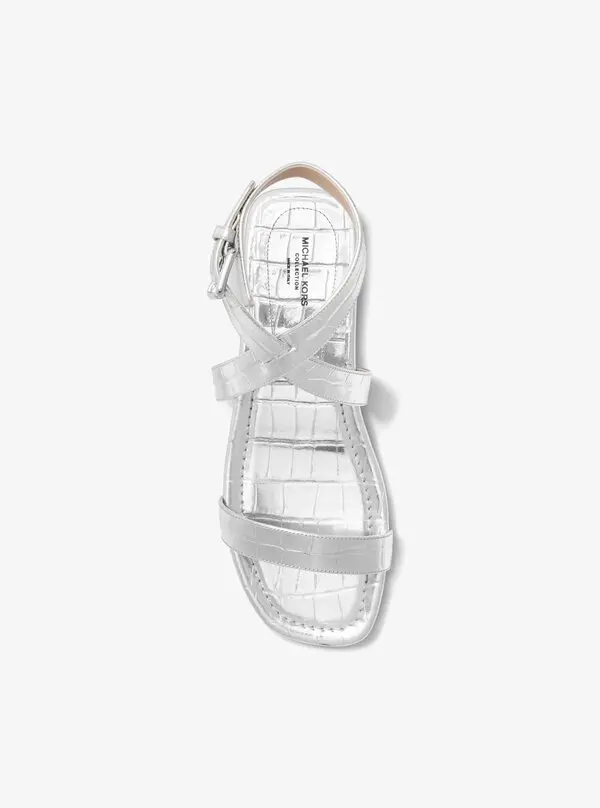 Michael Kors Bridgette Metallic Crocodile Embossed Leather Sandals - Silver