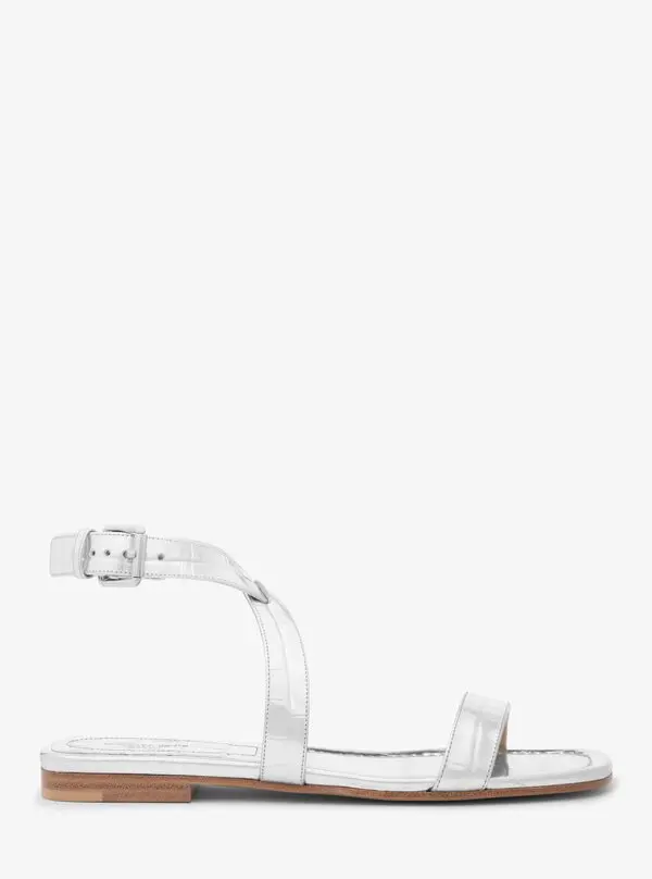 Michael Kors Bridgette Metallic Crocodile Embossed Leather Sandals - Silver