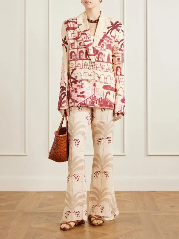 Johanna Ortiz Printed Linen Blazer - Neutrals
