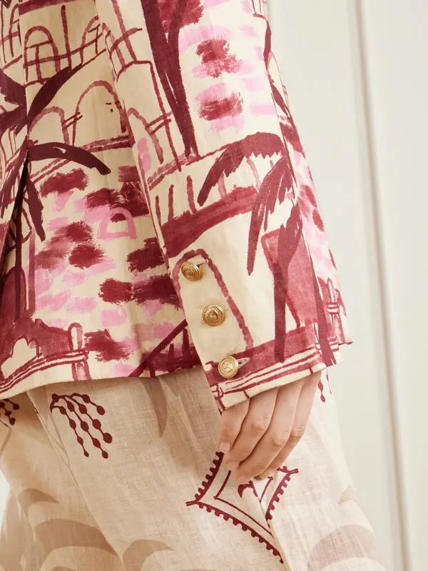 Johanna Ortiz Printed Linen Blazer - Neutrals