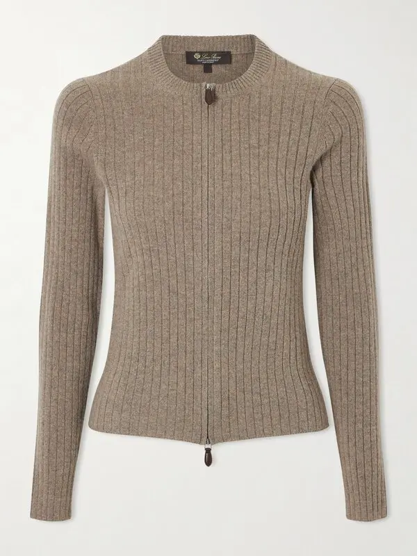 Loro Piana Ribbed Cashmere Cardigan - Brown