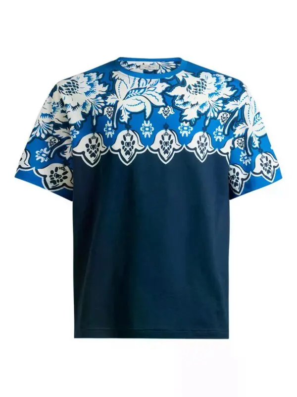 Etro Floral-print Cotton T-shirt - Blue
