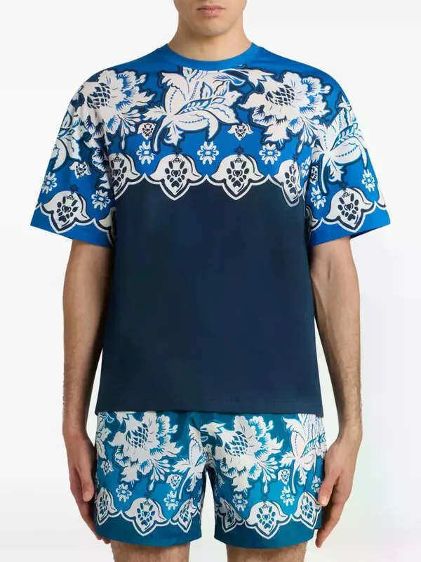 Etro Floral-print Cotton T-shirt - Blue