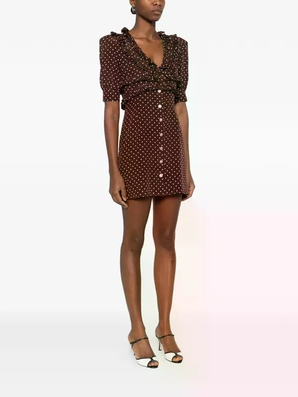 Alessandra Rich Ruffled Polka-dot Mini Dress - Brown