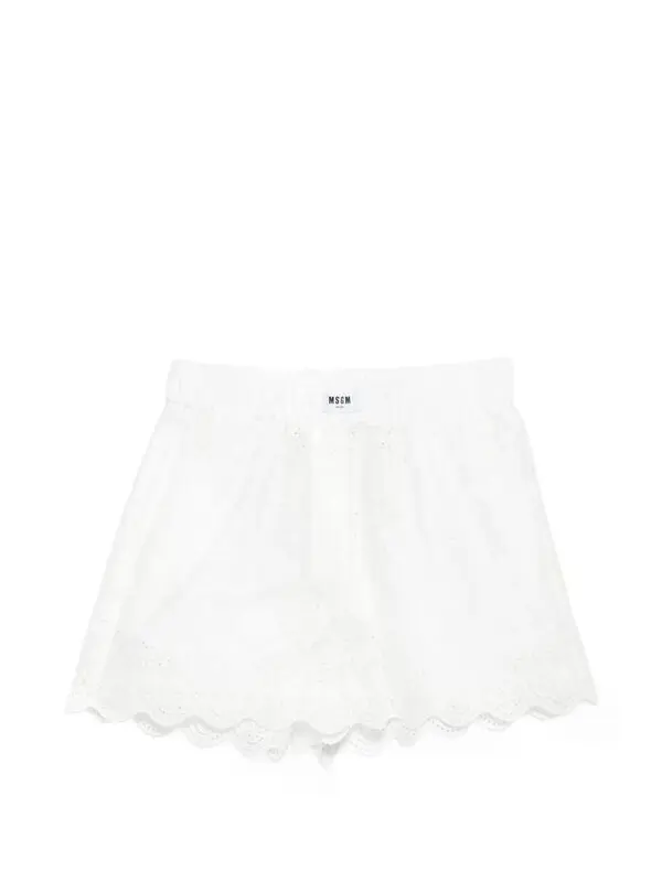 MSGM Eyelet Scalloped Hem Shorts - White