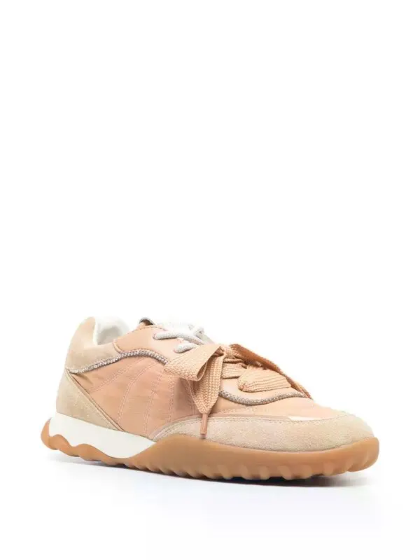 Pinko Suede And Technical Fabric Lace-up Sneakers With Stud Detailing - Neutrals