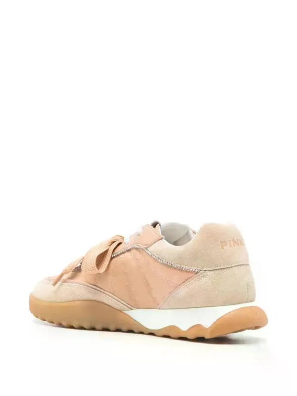 Pinko Suede And Technical Fabric Lace-up Sneakers With Stud Detailing - Neutrals