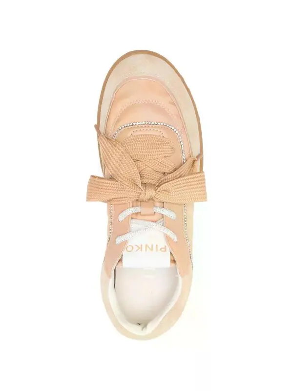 Pinko Suede And Technical Fabric Lace-up Sneakers With Stud Detailing - Neutrals