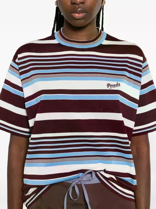 Prada Striped Crewneck T-shirt - Brown