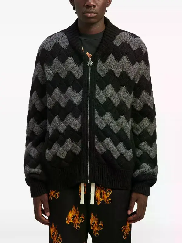 Palm Angels Zig-zag Knit Bomber Jacket
