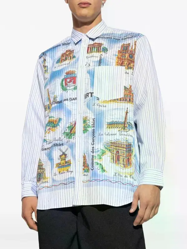 Comme Des Garçons Striped Graphic-print Shirt - White