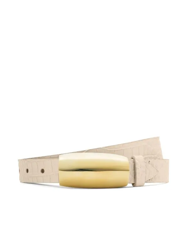 L'Agence Marlowe Croc-embossed Leather Belt - Ivory Croc Embossed