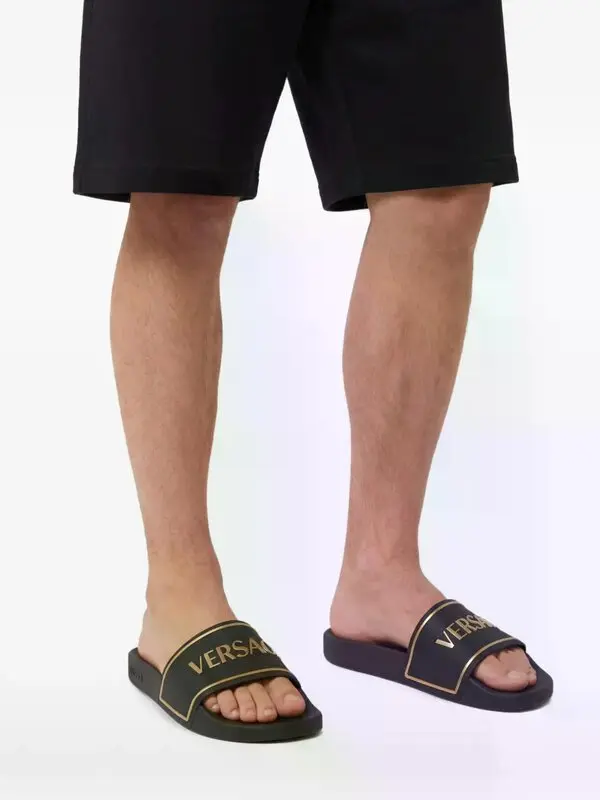 Versace Logo-embossed Slides - Black