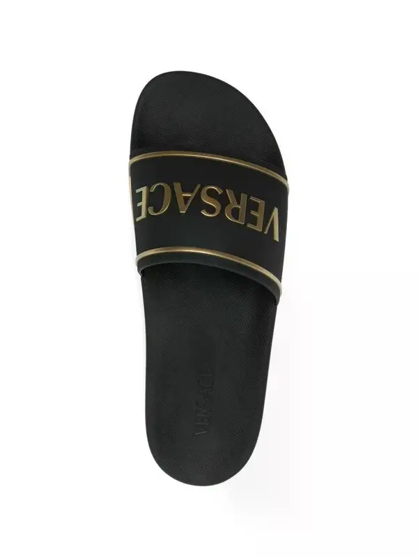Versace Logo-embossed Slides - Black