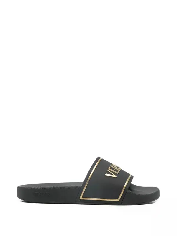Versace Rubber Slides With Embossed Logo - Black