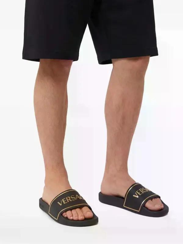 Versace Rubber Slides With Embossed Logo - Black