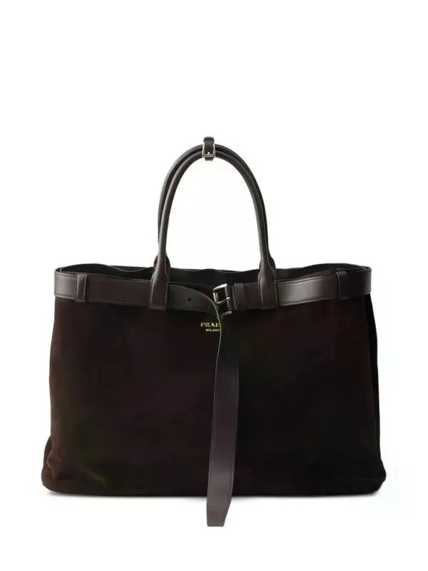 Prada Buckled Suede Tote - Brown