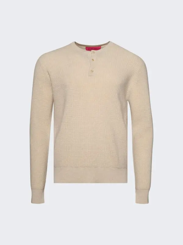 THE ELDER STATESMAN Waffle Thermal Henley - Natural