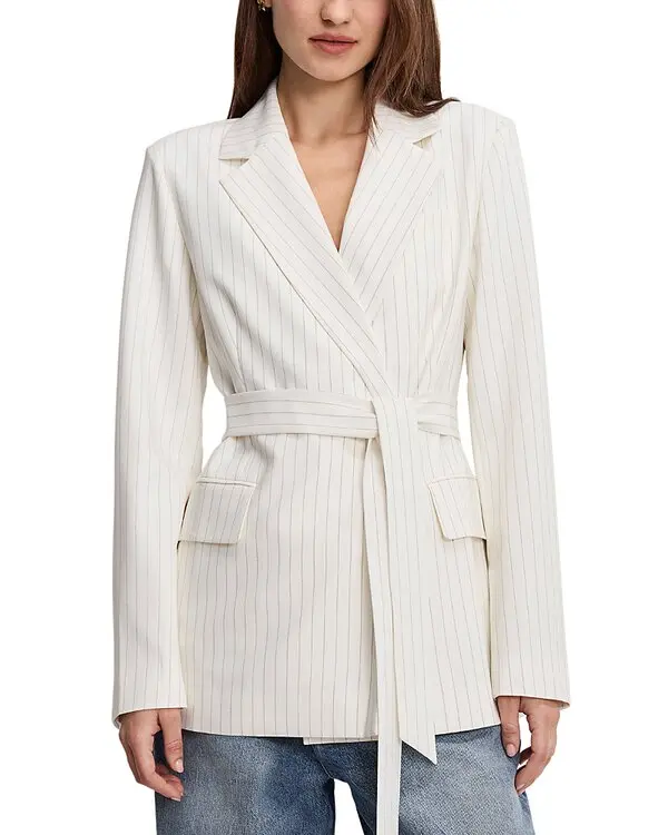 Good American Belted Pinstripe Blazer